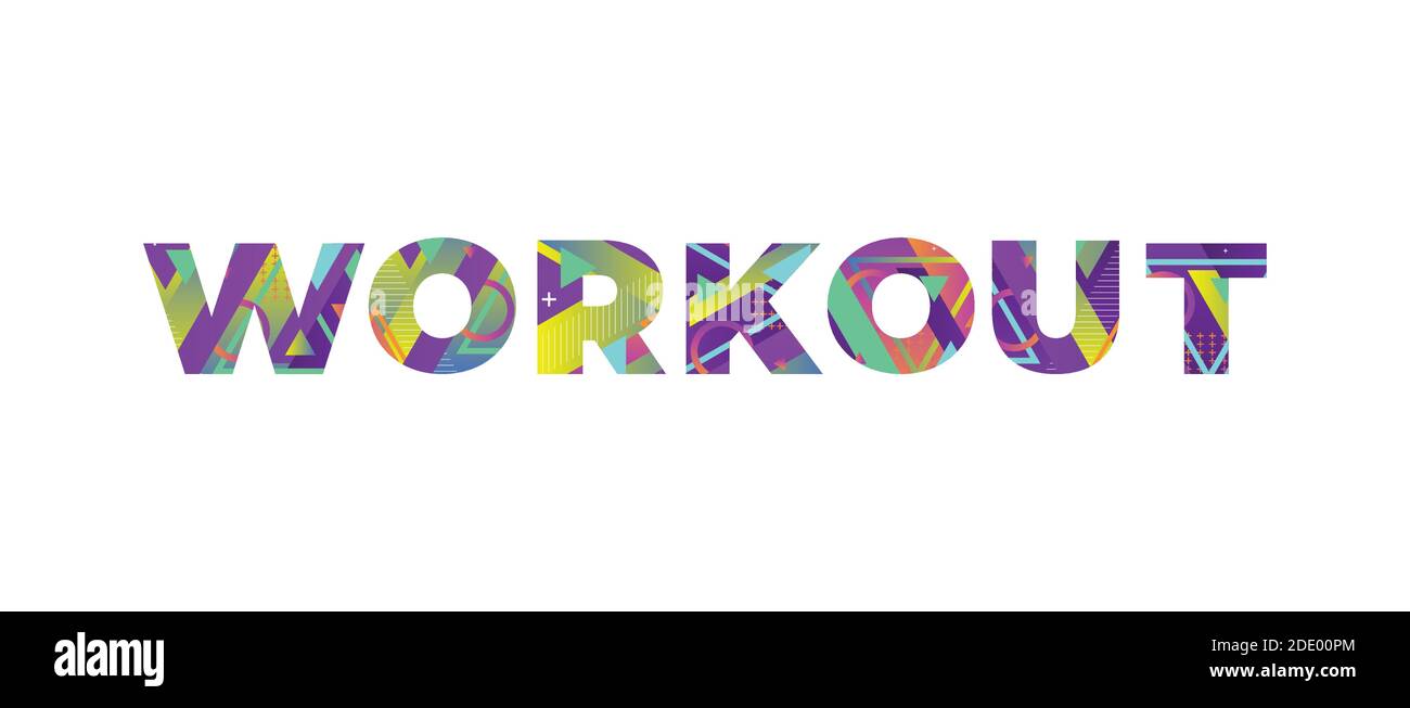 The word WORKOUT concept written in colorful retro shapes and colors ...
