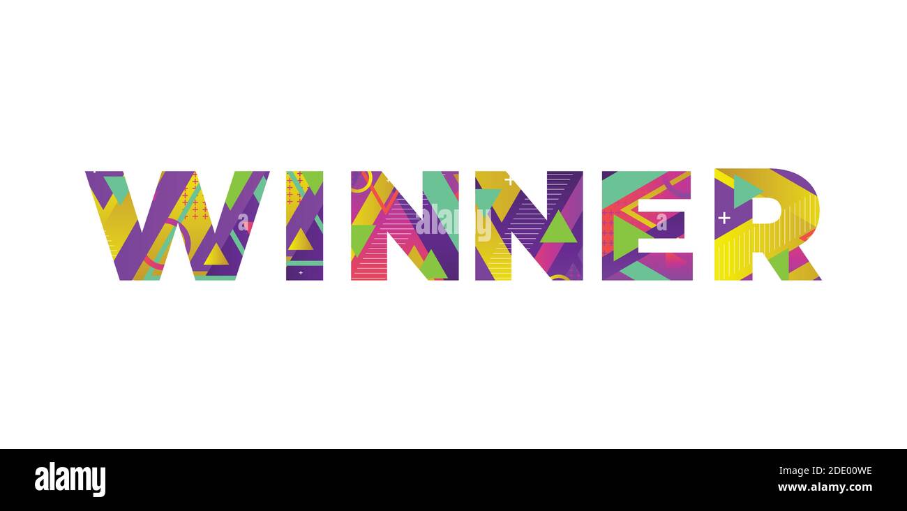 The word WINNER concept written in colorful retro shapes and colors ...