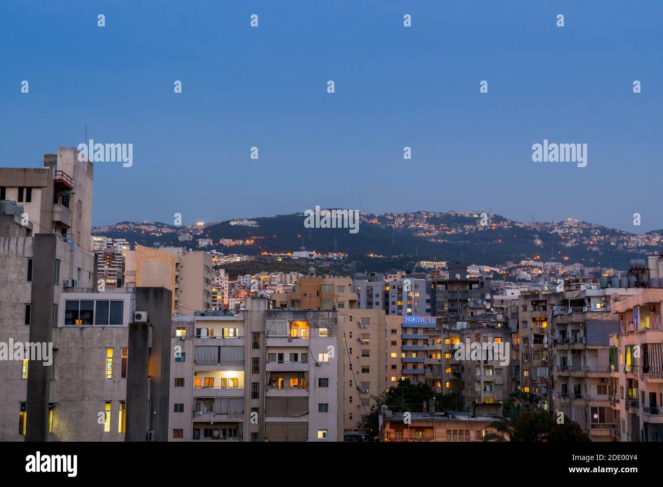 Night view of buildings in Beirut of Lebanon with background of ...