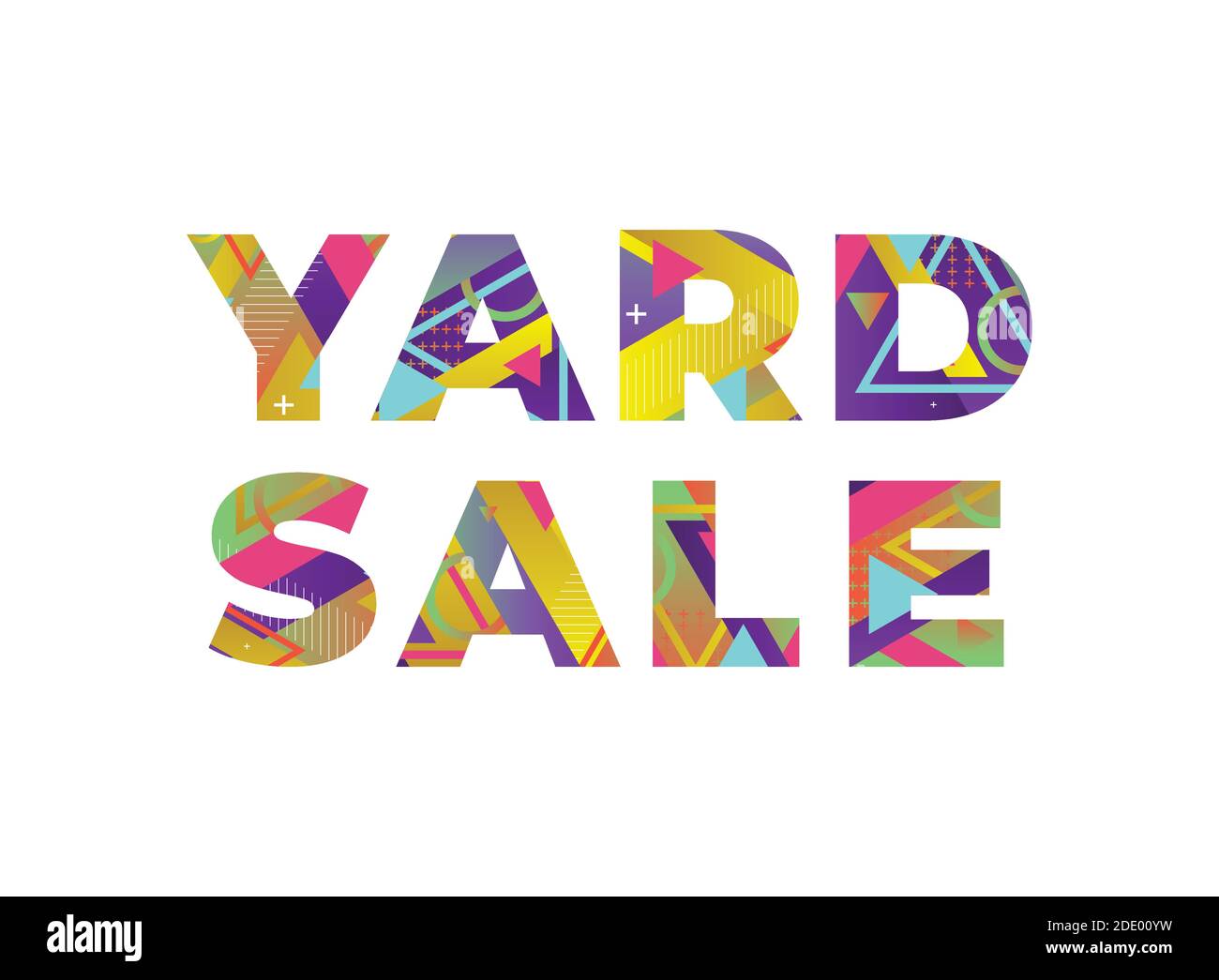 The word YARD SALE concept written in colorful retro shapes and colors ...