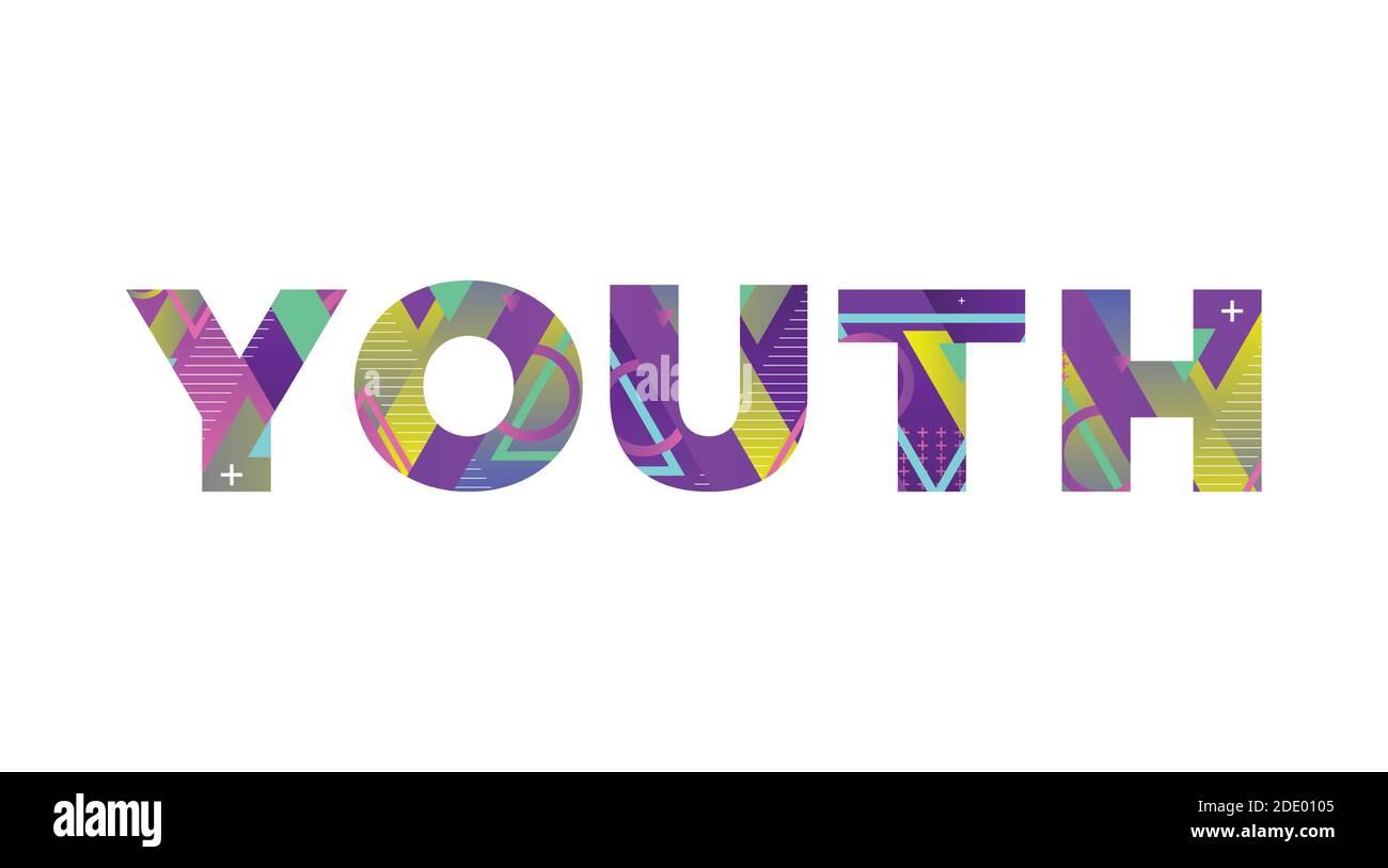 The word YOUTH concept written in colorful retro shapes and colors ...