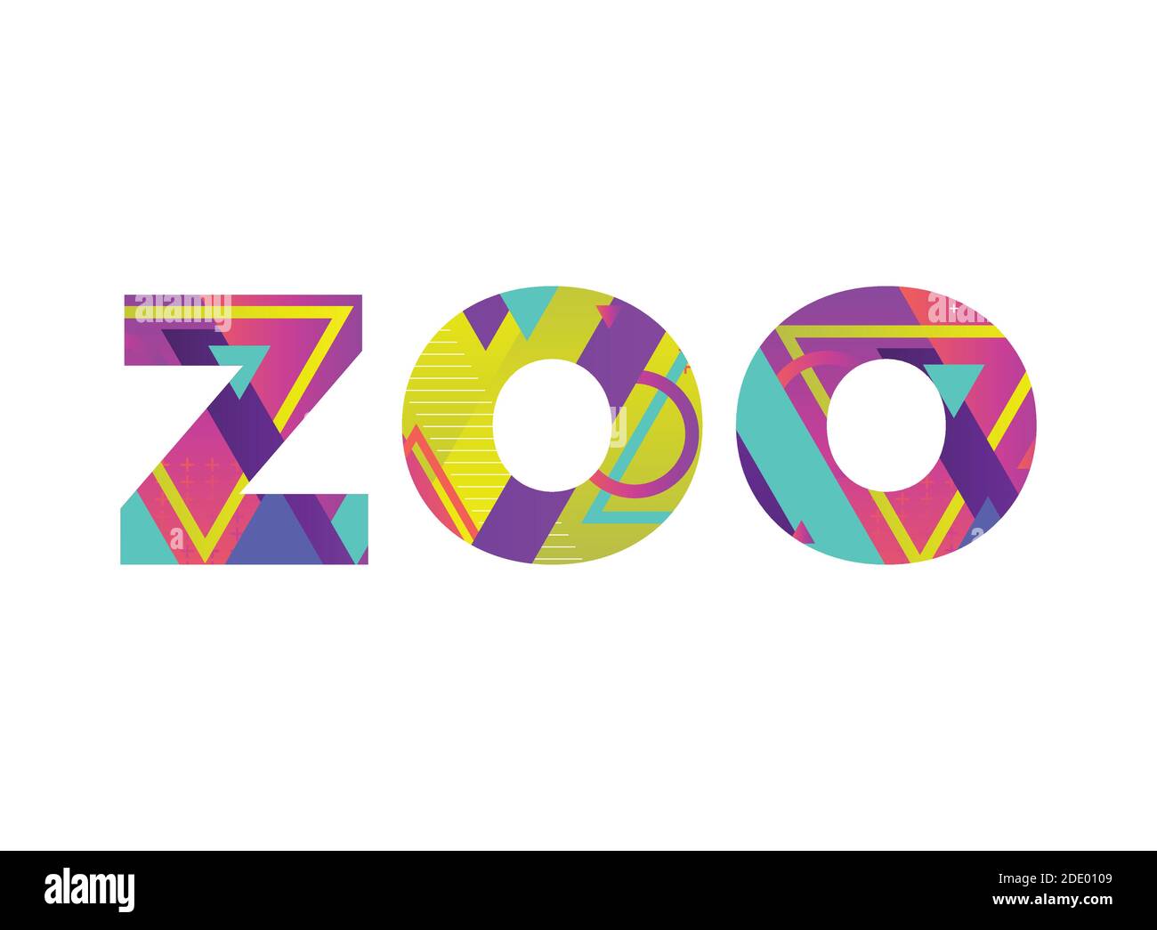 The word ZOO concept written in colorful retro shapes and colors ...