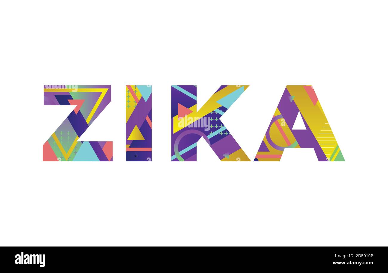 The word ZIKA concept written in colorful retro shapes and colors ...