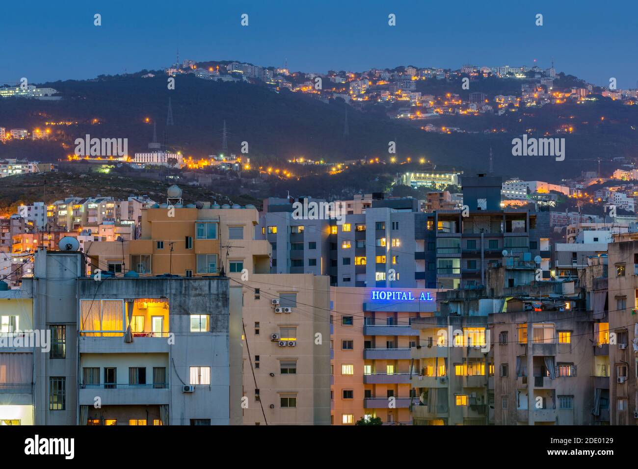 Night view of buildings in Beirut of Lebanon with background of ...