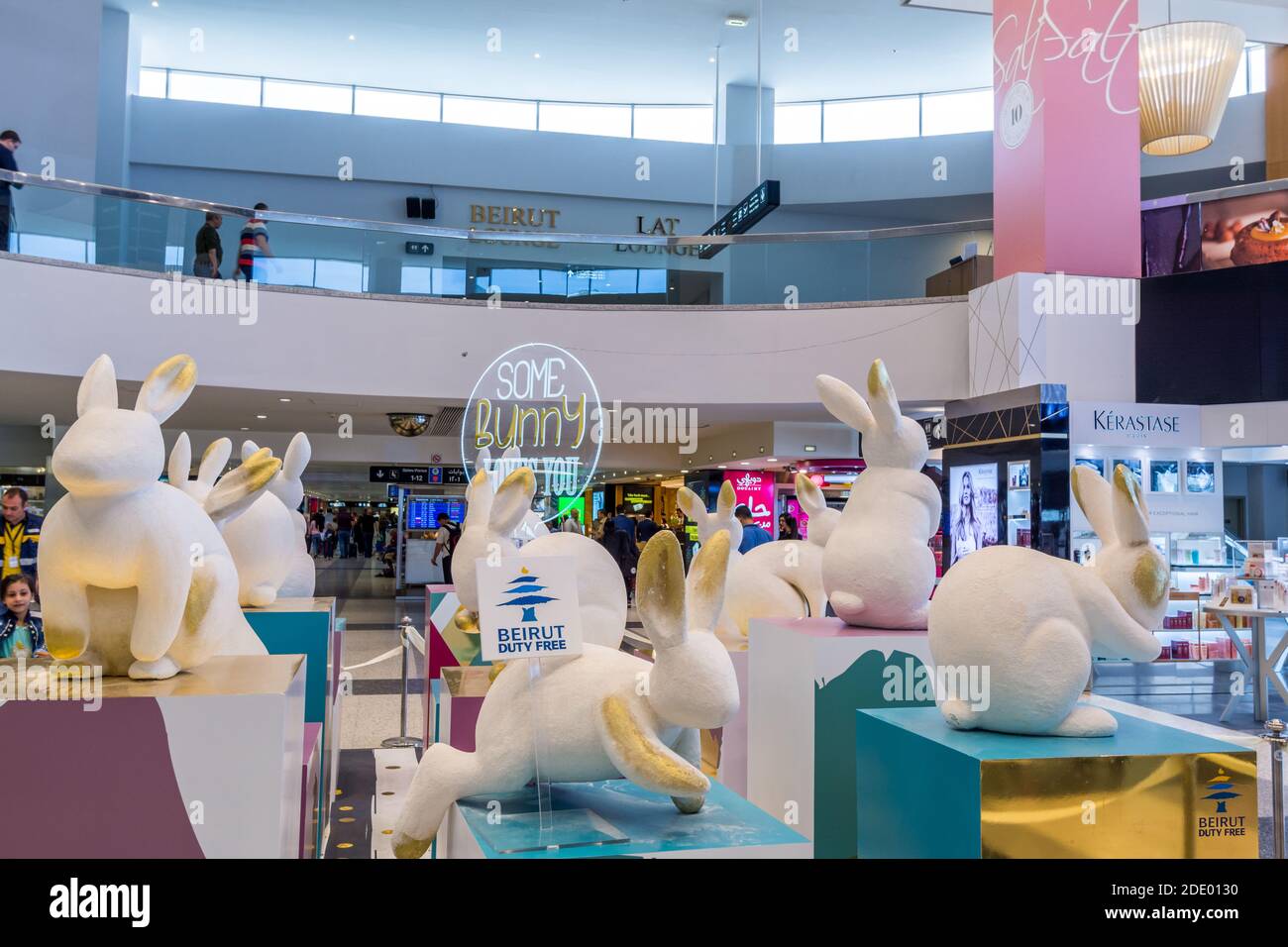 White rabbits sculptures in front of duty free shops in at the ...