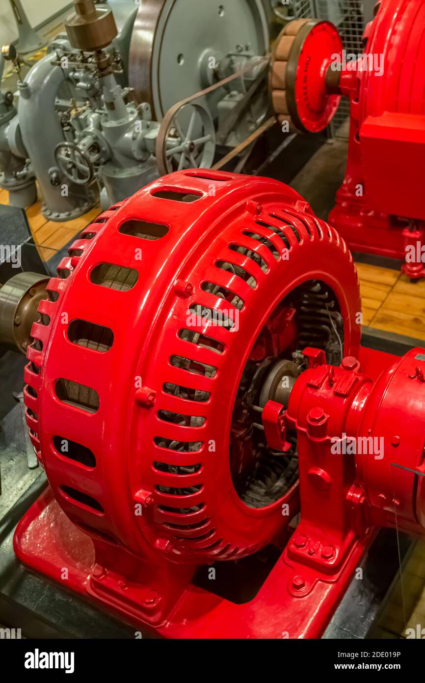 Detail of a classic 1934 industrial hydroelectric generator turbine ...