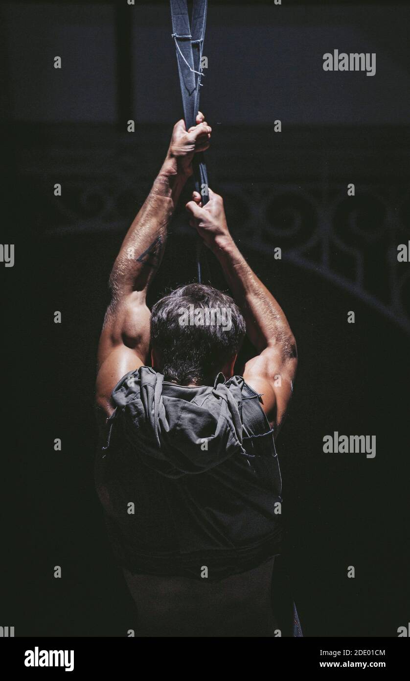 View on strong hands of young bodybuilder in time of training Stock ...