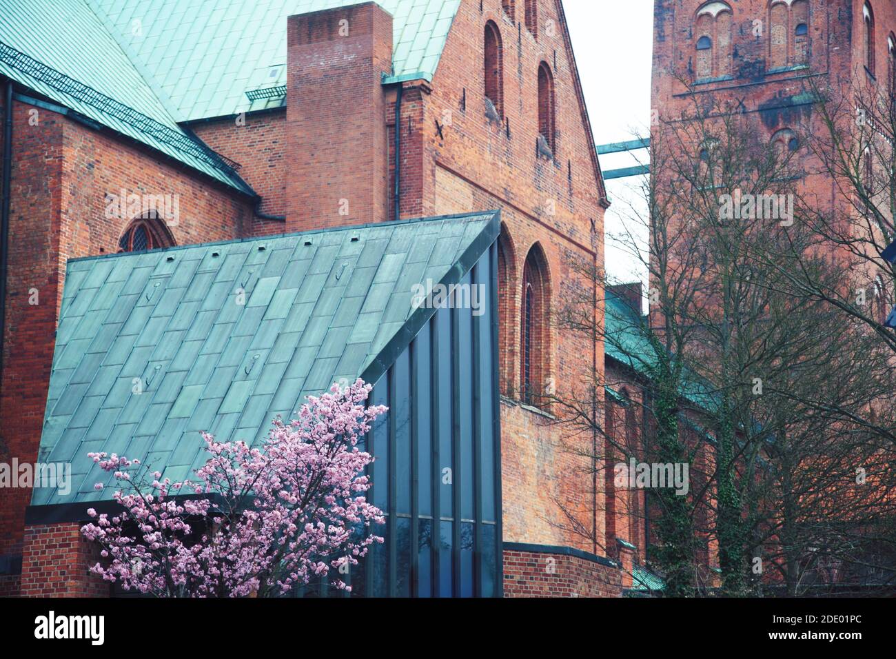 Post card view amber house in Germany Hamburg, european street and ...