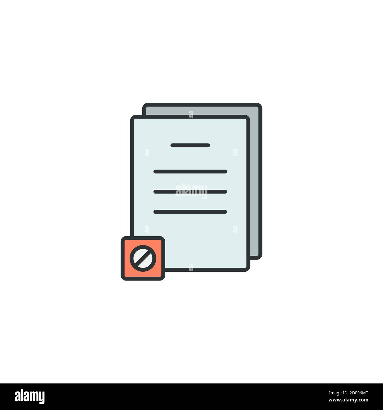 Document icon with not allowed sign color, line, outline vector sign ...