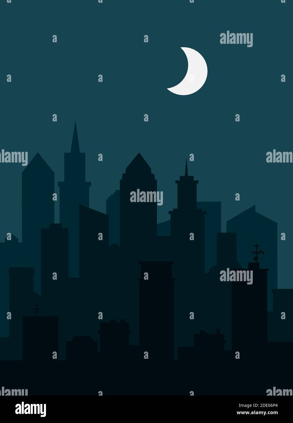 Power outage / blackout during night. Cityscape of city / town with ...