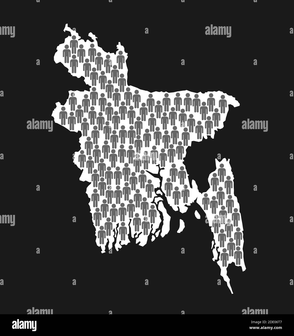 Silhouette of Bangladesh with symbol of man. Human overpopulation in ...