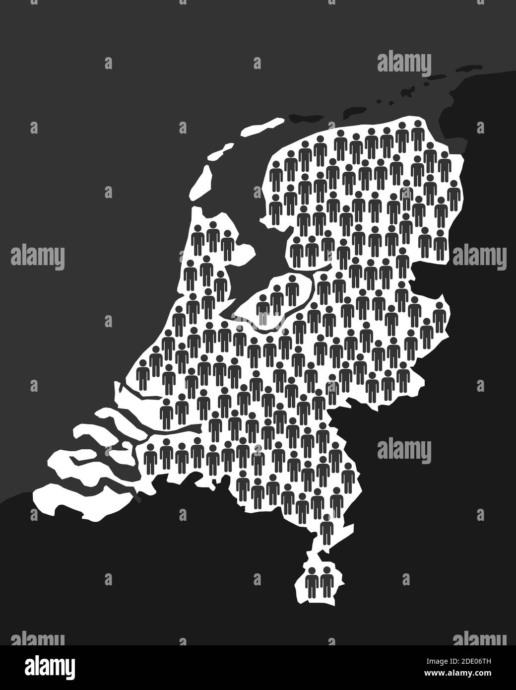 Map of Netherlands with symbols of man. Human overpopulation in Holland ...
