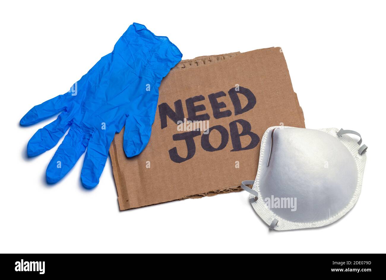 Need job Cardboard Sign with N95 Mask and Glove Stock Photo - Alamy