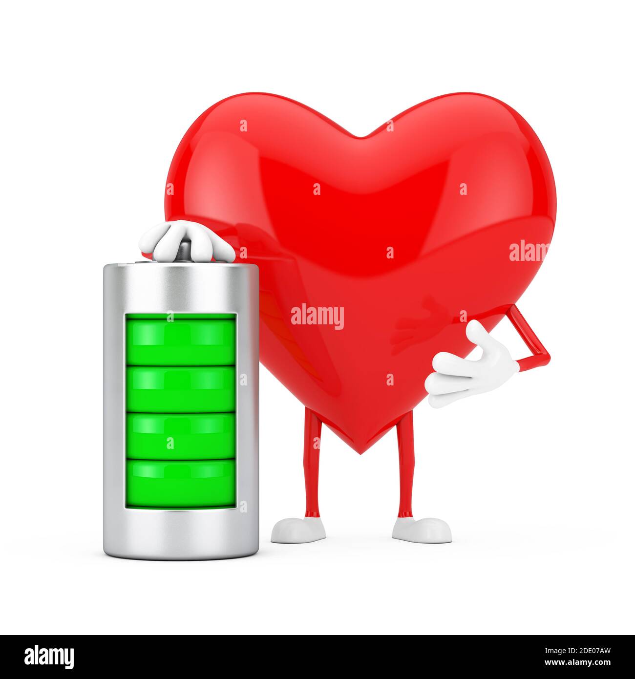 Red Heart Character Mascot with Abstract Charging Battery on a white ...