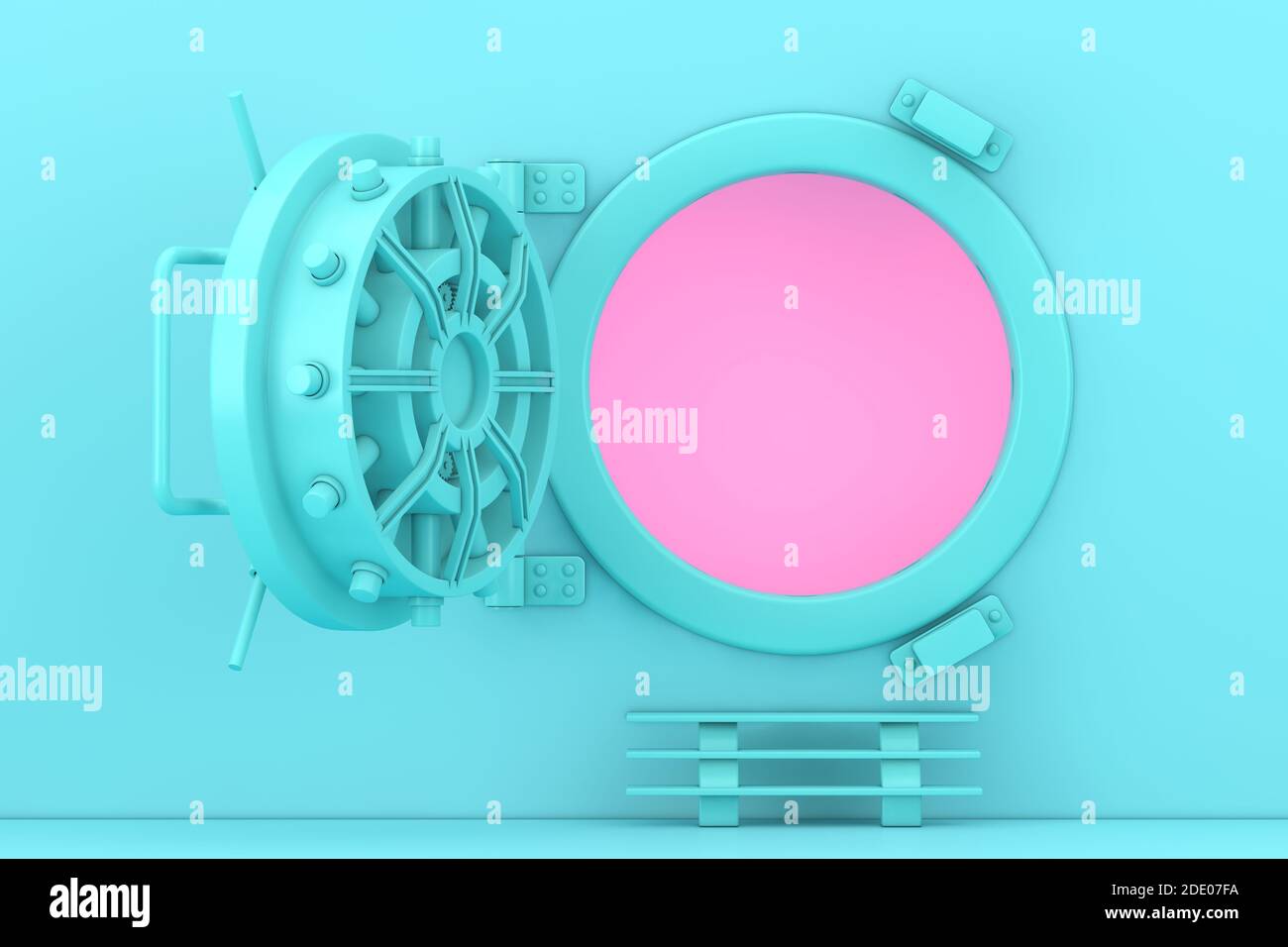 Opened Blue Bank Safe Vault Door Mock Up in Duotone Style on a pink ...