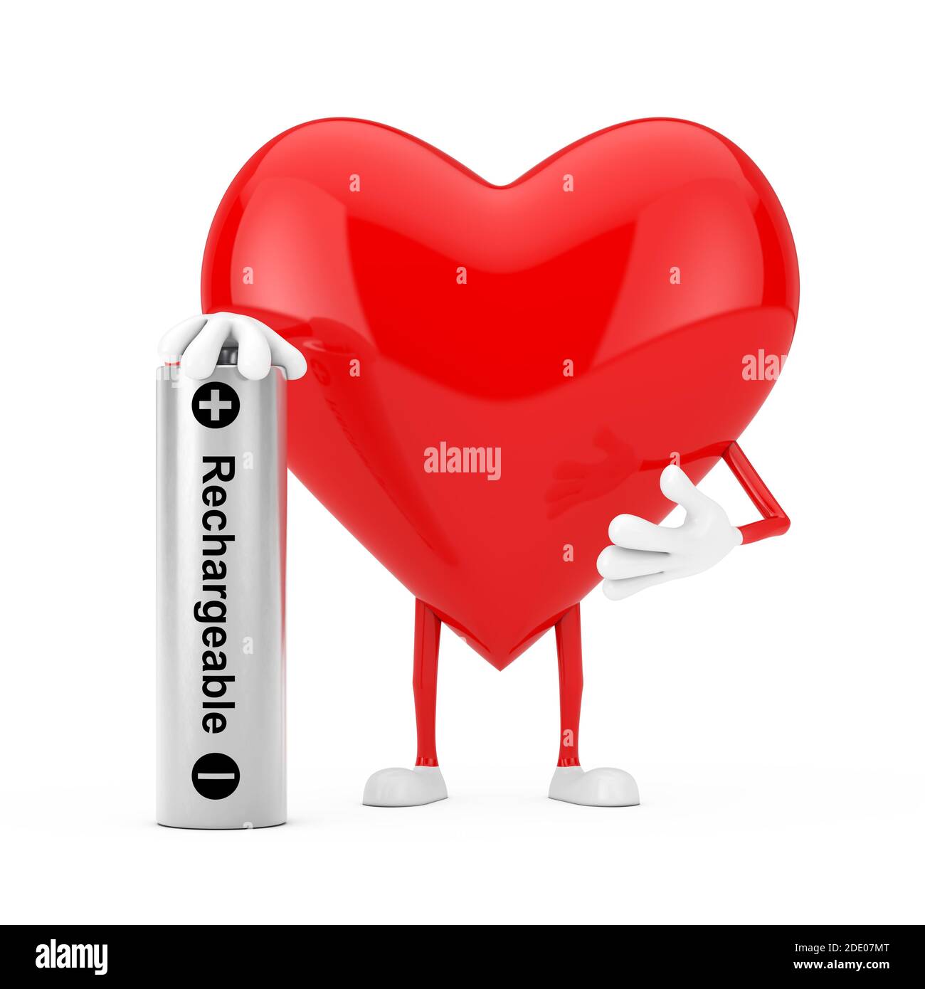 Red Heart Character Mascot with Rechargeable Battery on a white ...