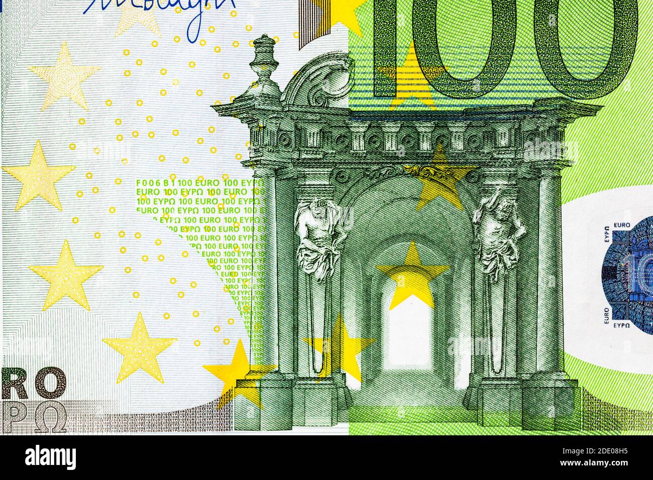 Selective focus on detail of euro banknotes. Close up macro detail of ...