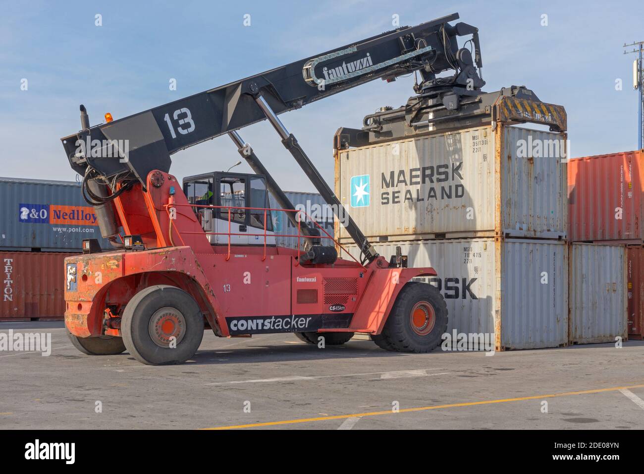 Dobanovci, Serbia - March 3, 2017: Reach Stacker Lifting Cargo ...