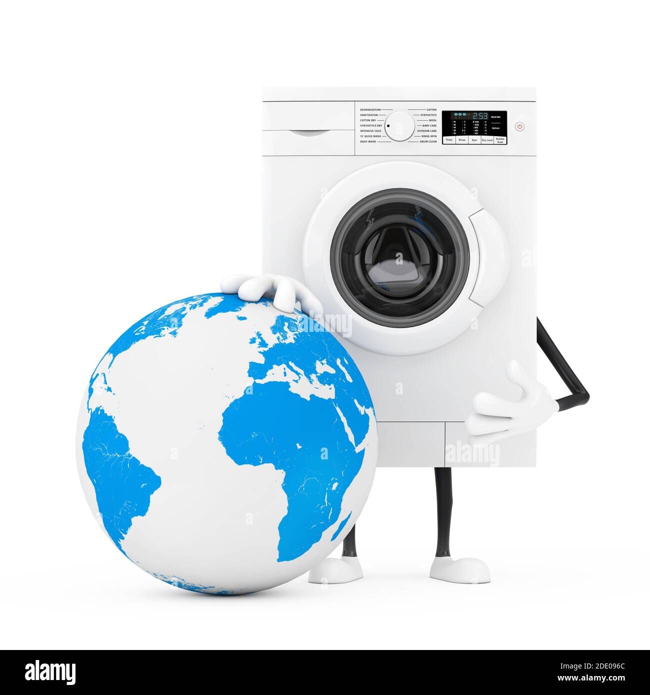 Modern White Washing Machine Character Mascot with Gift Box with Earth ...