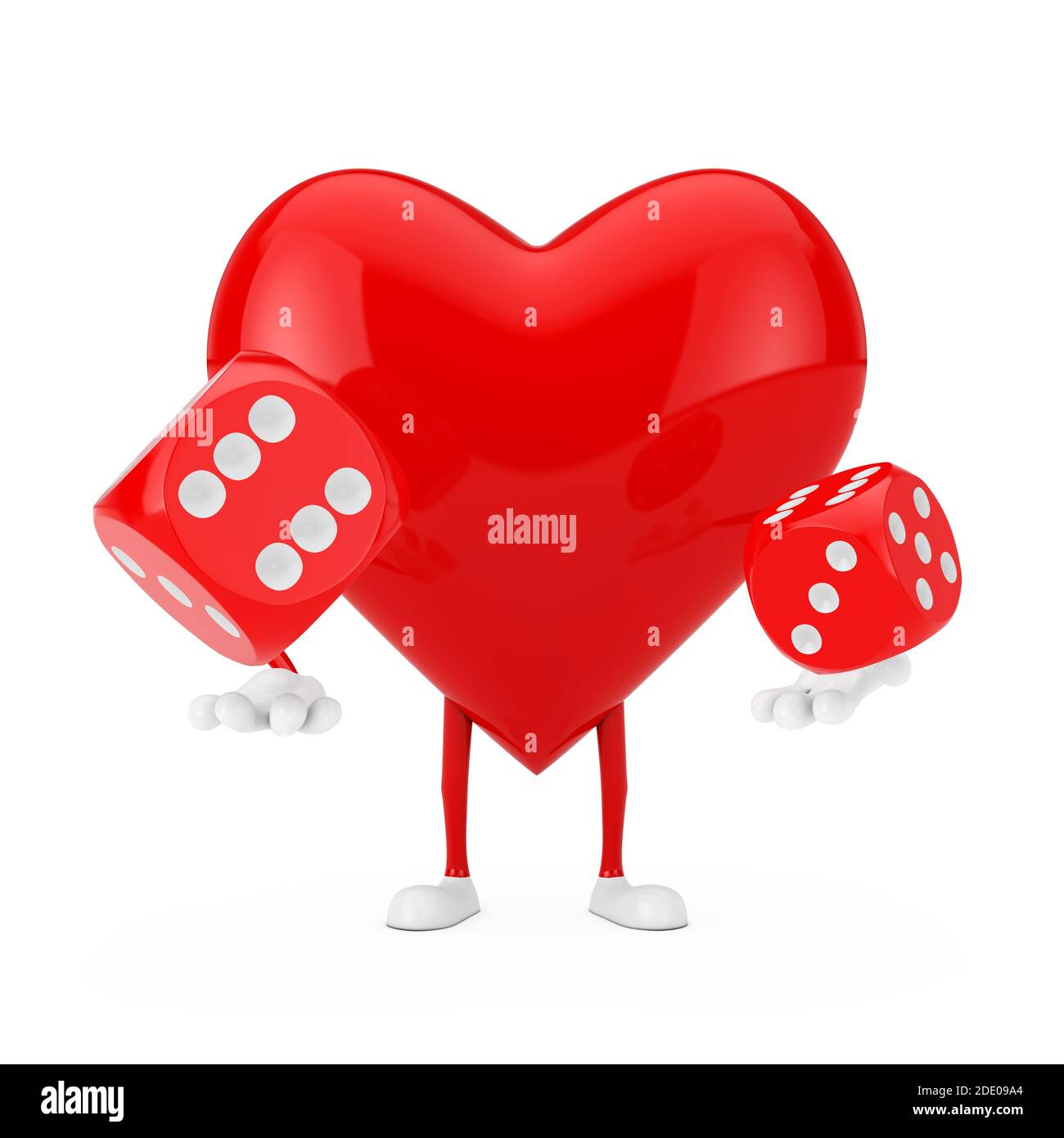 Red Heart Character Mascot with Red Game Dice Cubes in Flight on a ...