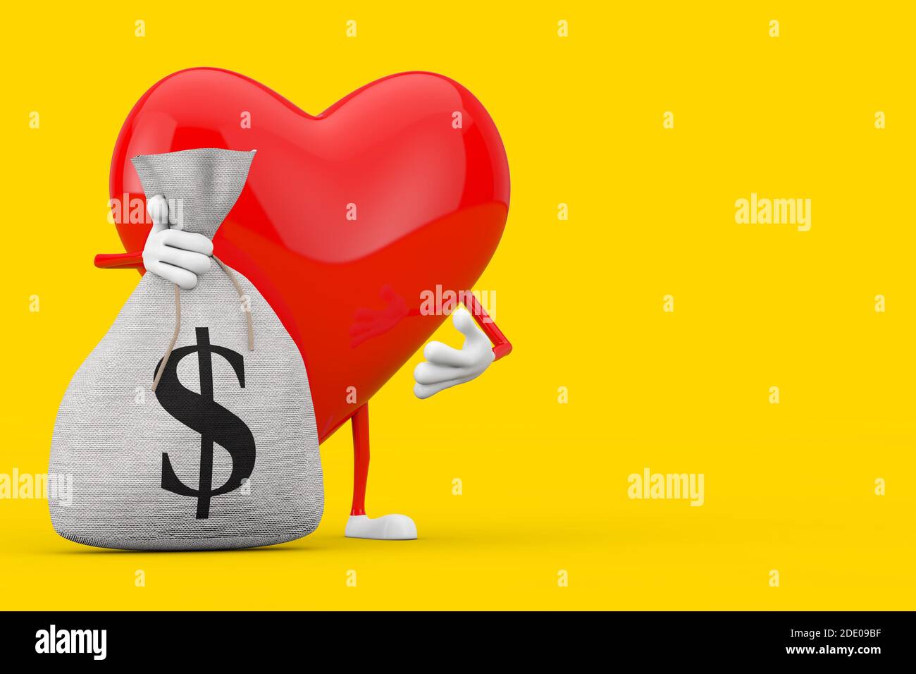 Red Heart Character Mascot and Tied Rustic Canvas Linen Money Sack or ...