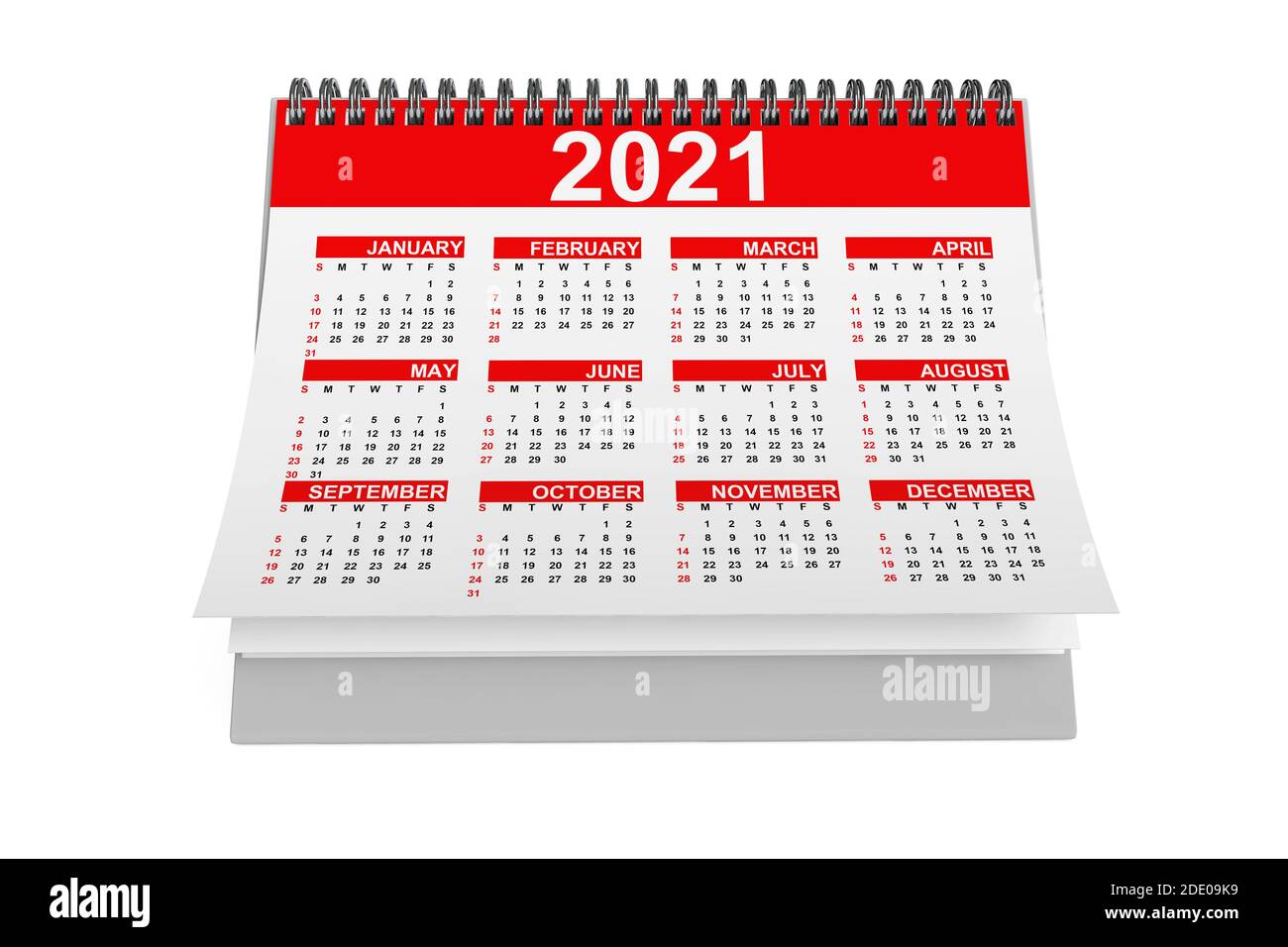 2021 Year Desktop Calendar on a white background. 3d Rendering Stock ...