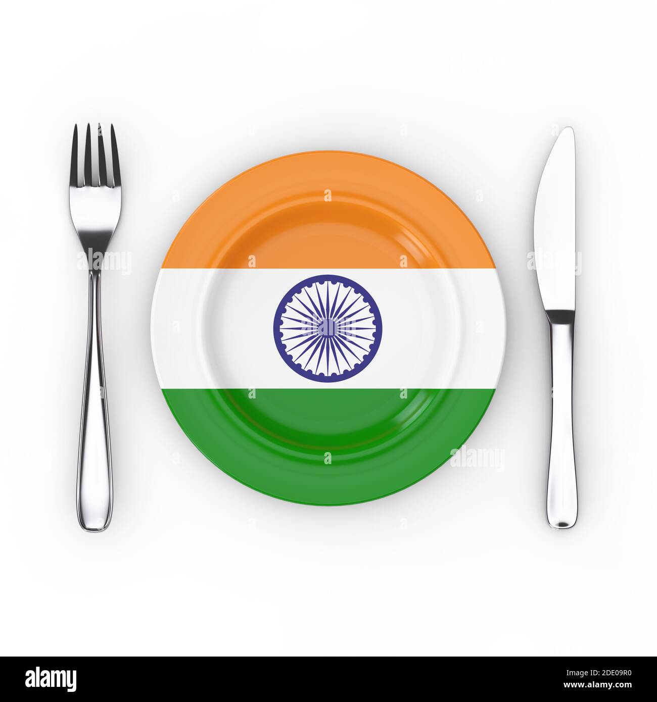 Indian Food or Cuisine Concept. Fork, Knife and Plate with India Flag ...