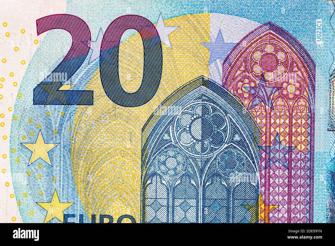 Selective focus on detail of euro banknotes. Close up macro detail of ...