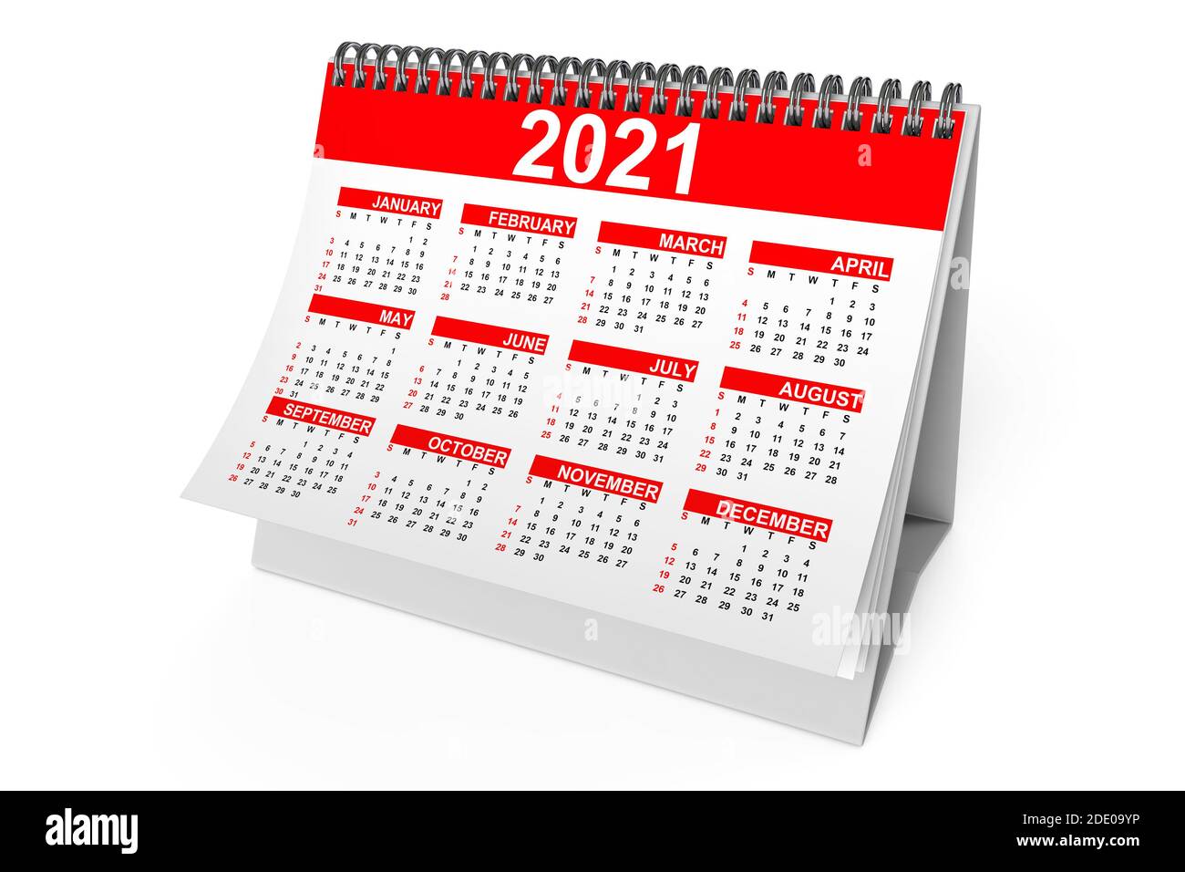 2021 Year Desktop Calendar on a white background. 3d Rendering Stock ...