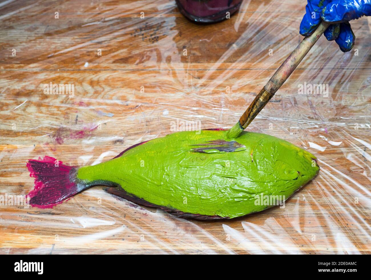 masterclass for Fish Drawing in Technique Monotype - gloved hand paints ...