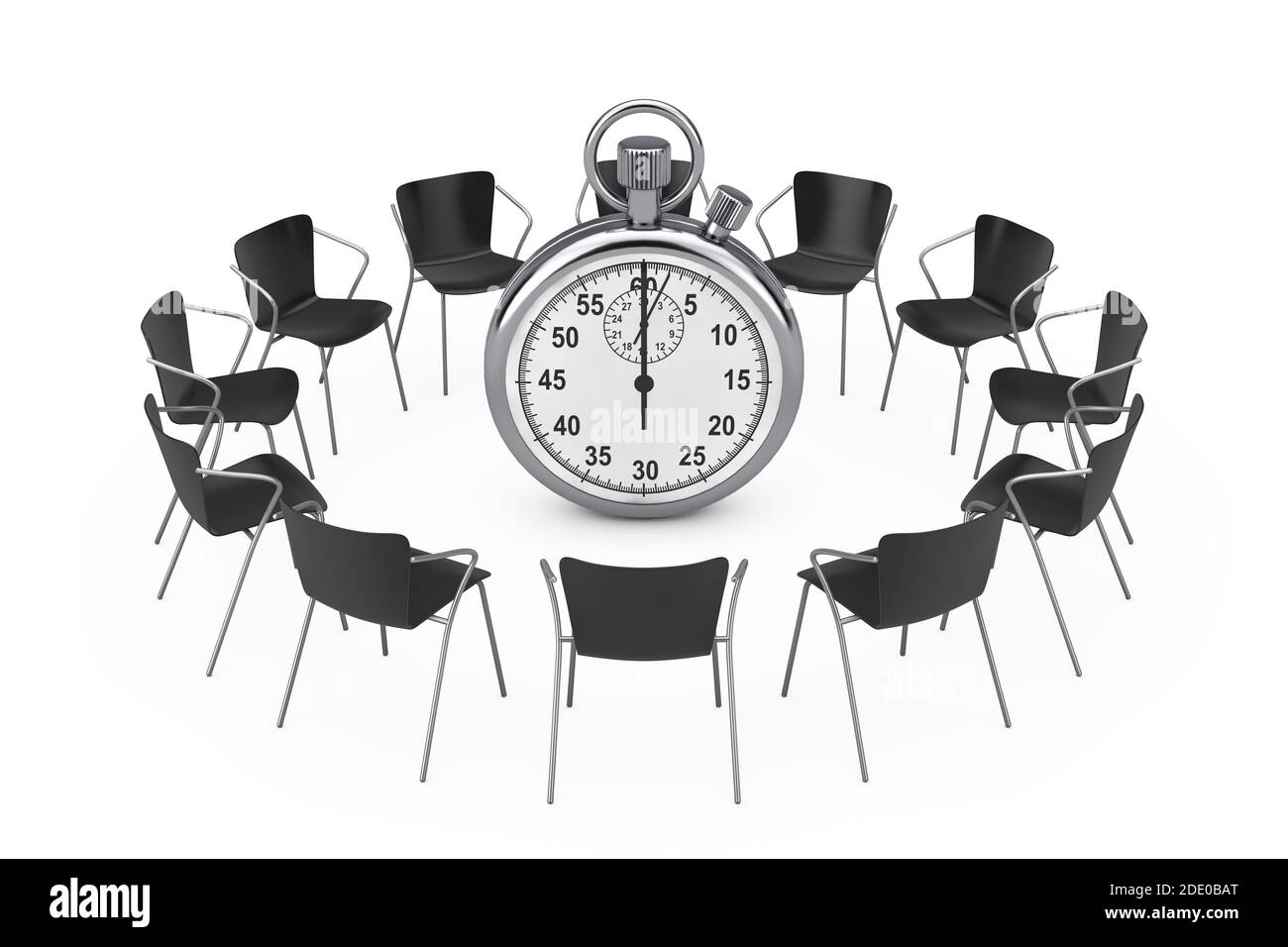 Black Office Chairs Around Stopwatch on a white background. 3d ...