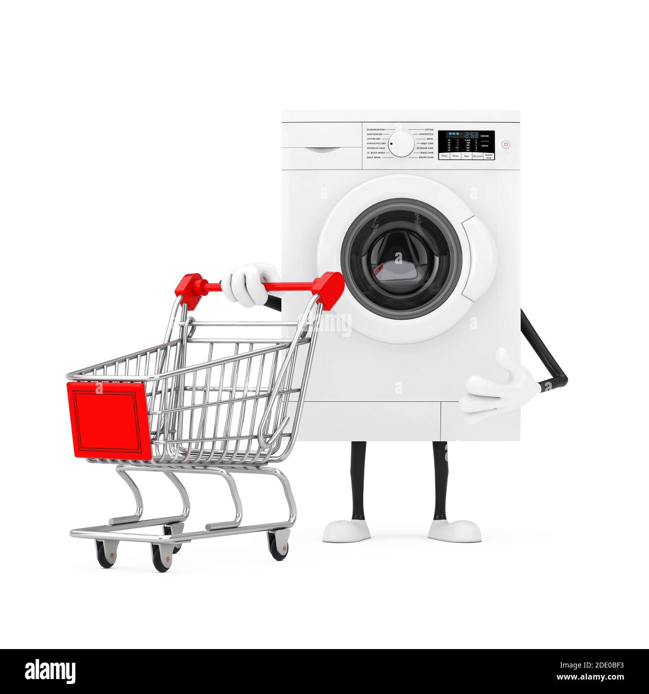 Modern White Washing Machine Character Mascot with Shopping Cart ...