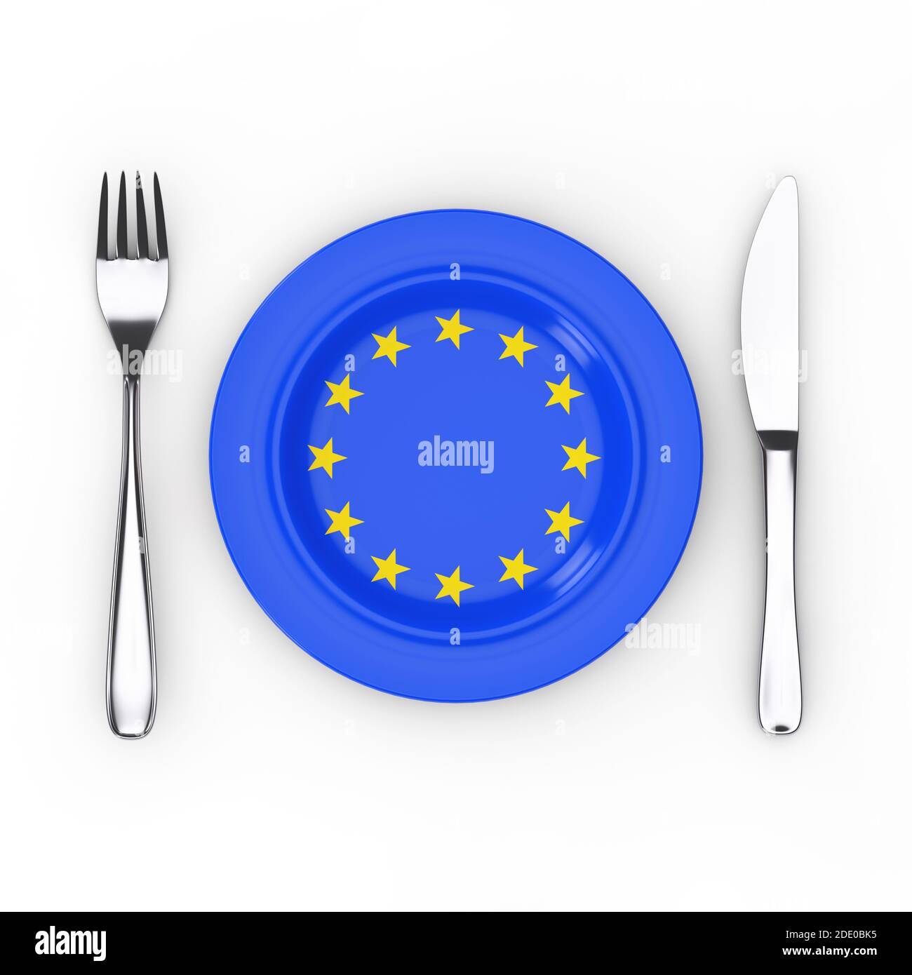European Food or Cuisine Concept. Fork, Knife and Plate with EU Flag on ...