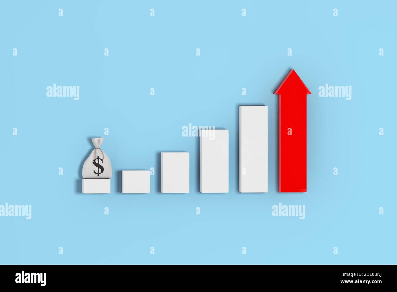 Growing Bars and Red Arrow Chart Graph Diagram with Tied Rustic Canvas ...