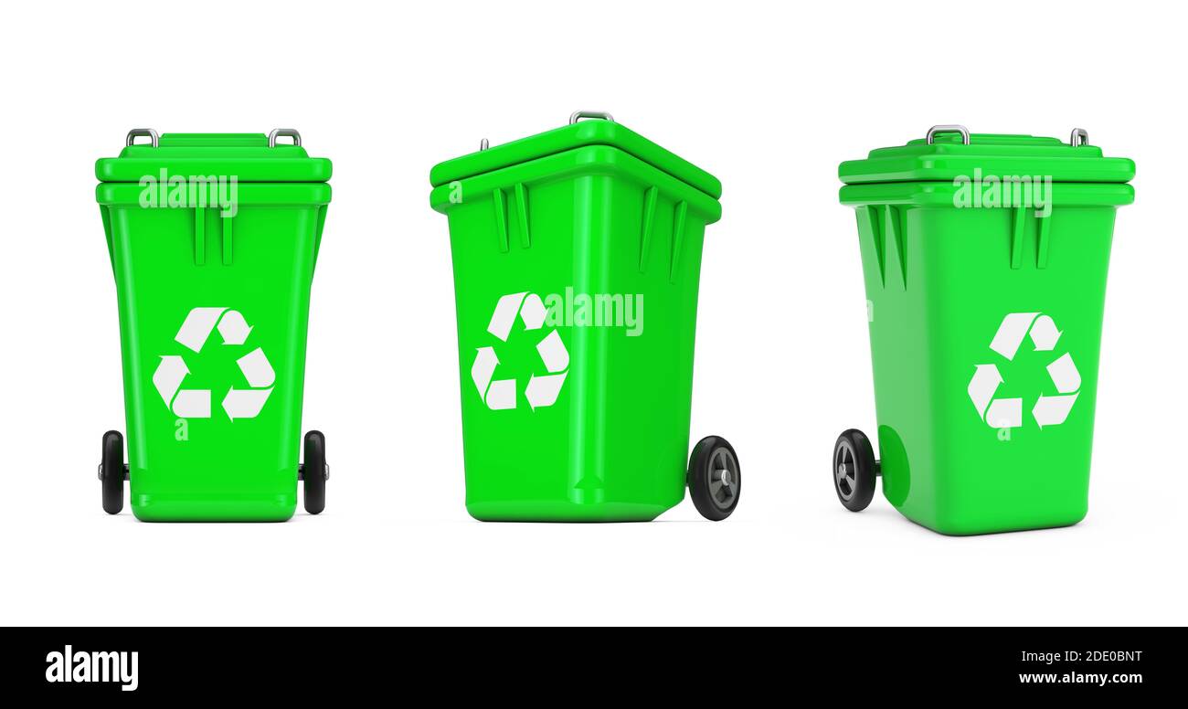 Recycle Sign Green Garbage Trash Bin on a white background. 3d ...