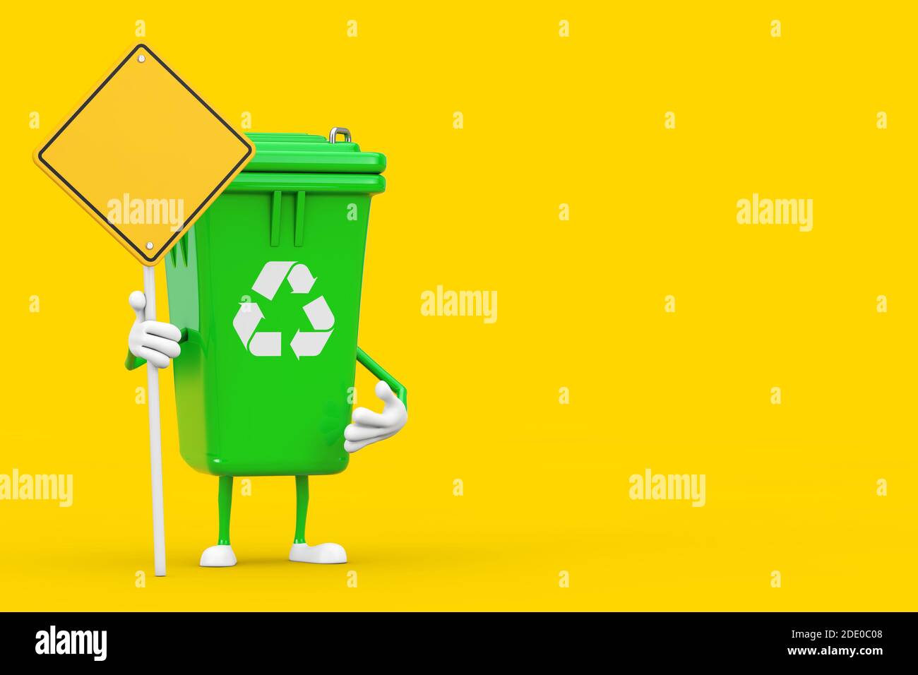 Recycle Sign Green Garbage Trash Bin Character Mascot and Yellow Road ...