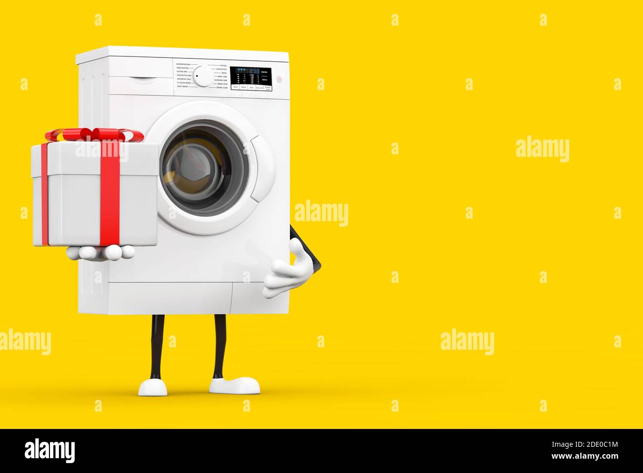 Modern White Washing Machine Character Mascot with Gift Box with Red ...