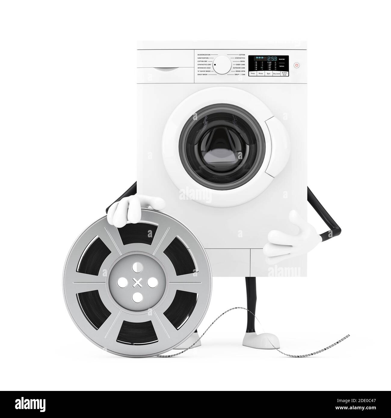 Modern White Washing Machine Character Mascot with Film Reel Cinema ...