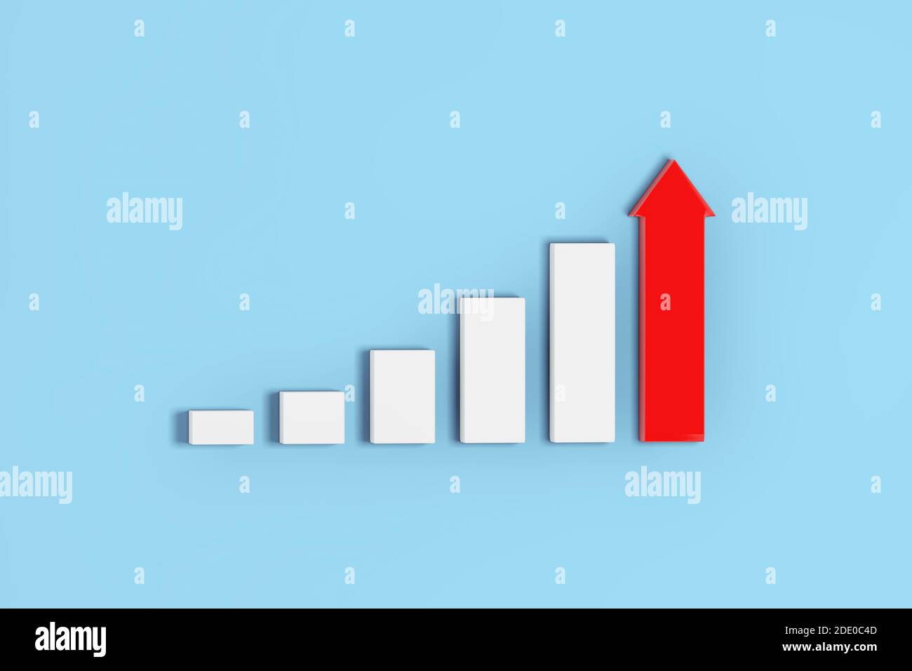 Growing Bars and Red Arrow Chart Graph Diagram on a blue background. 3d ...