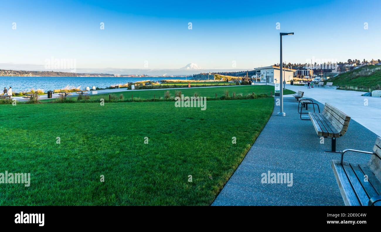A view of a walkway at Dune Peninsula Park in Ruston, Washington Stock ...