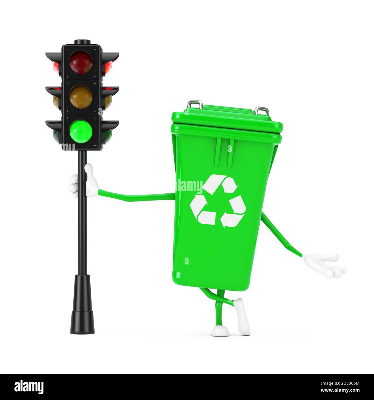 Recycle Sign Green Garbage Trash Bin Character Mascot with Traffic ...