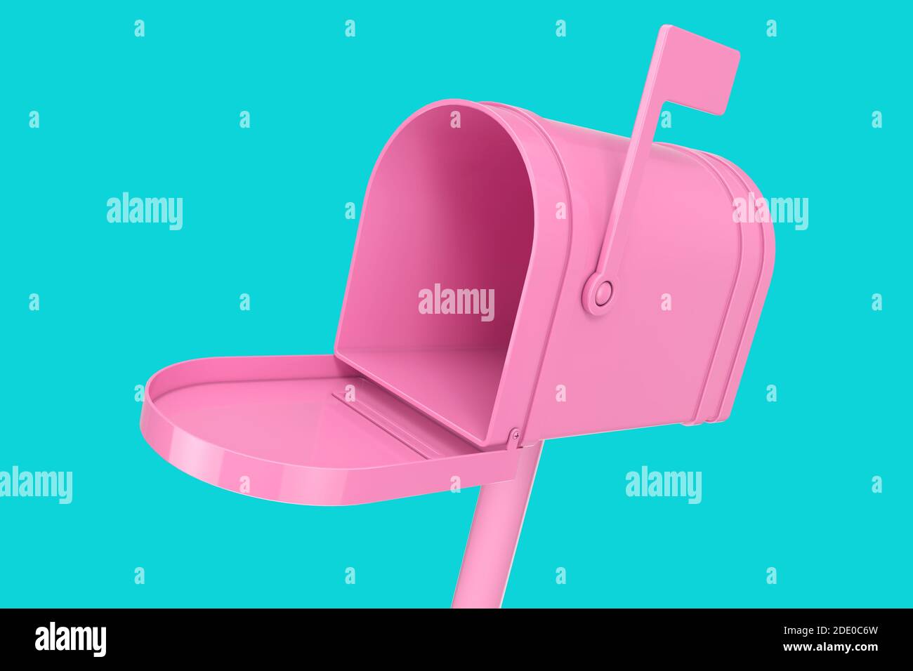 Opened Pink Mail Box Mock Up in Duotone Style on a blue background. 3d ...