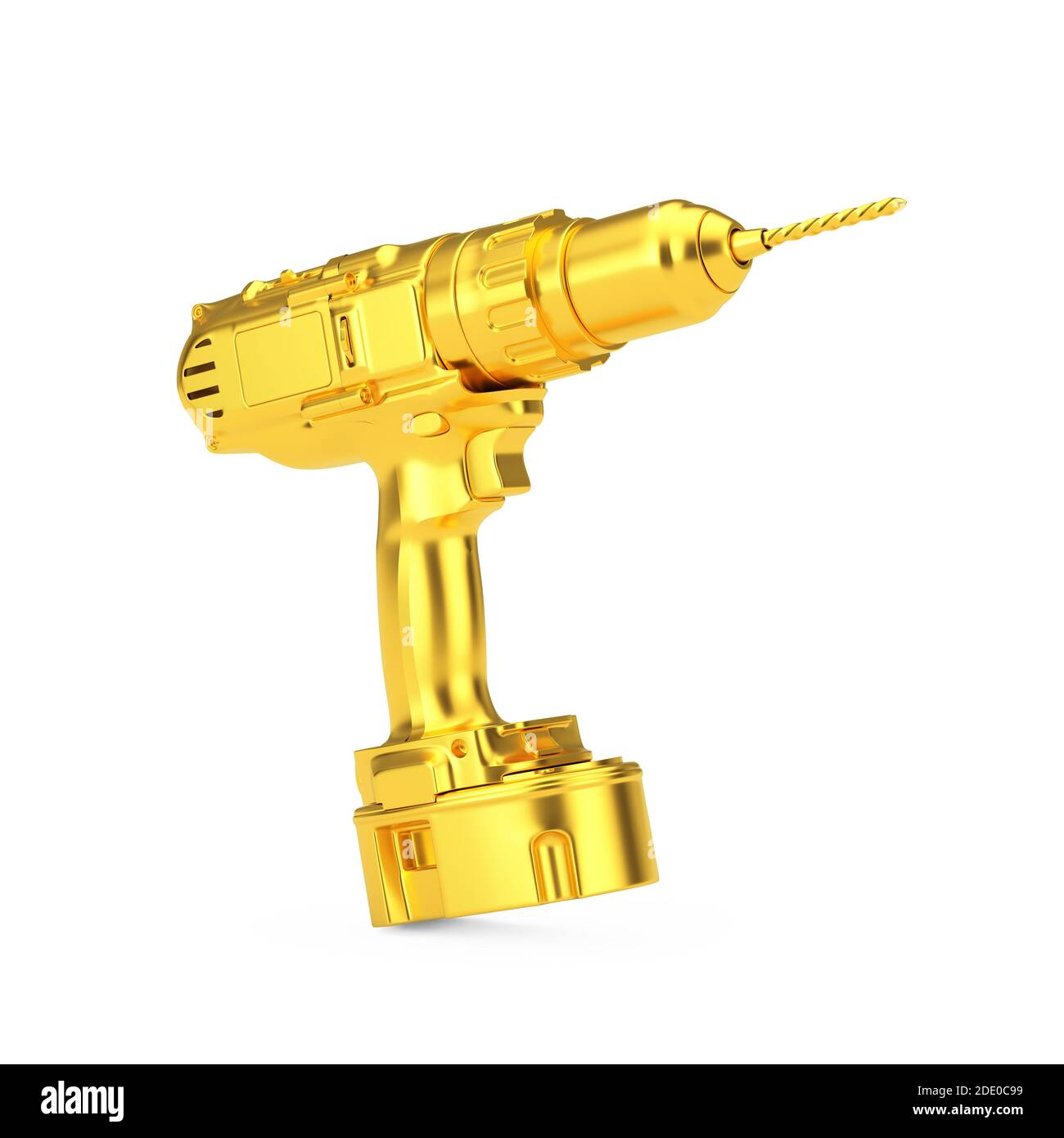 Golden Rechargeable and Cordless Drill on a white background. 3d ...