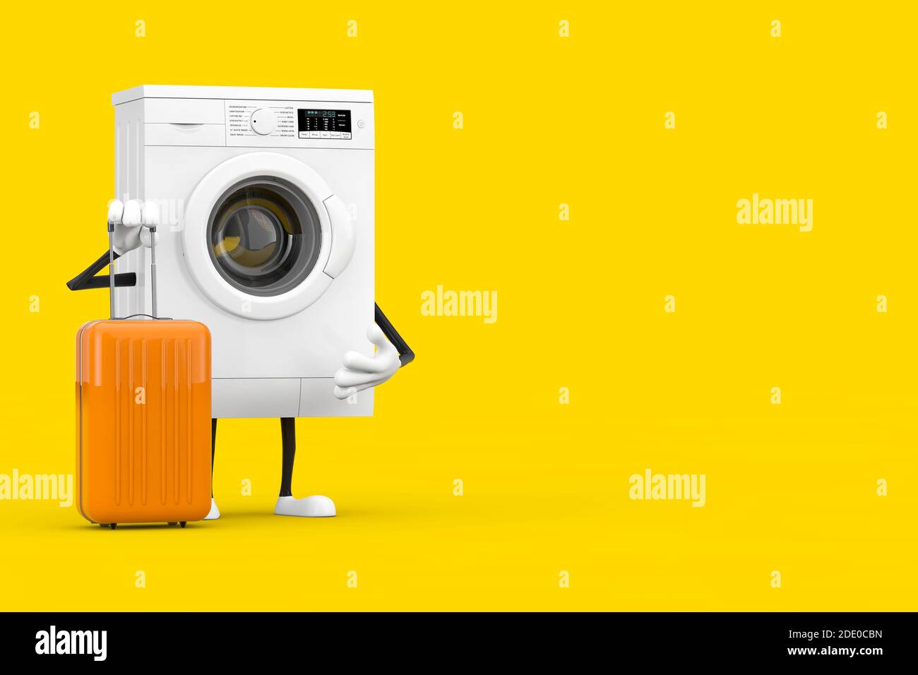 Modern White Washing Machine Character Mascot with Orange Travel ...