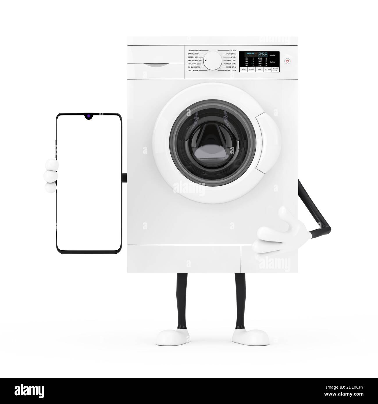 Modern White Washing Machine Character Mascot with Modern Mobile Phone ...