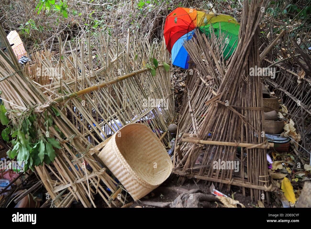 Bamboo cages covering the deceased, Cemetery in Trunyan village, Lake ...