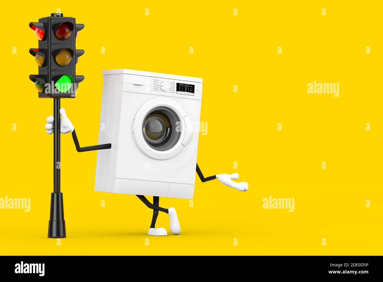 Modern White Washing Machine Character Mascot with Traffic Green Light ...