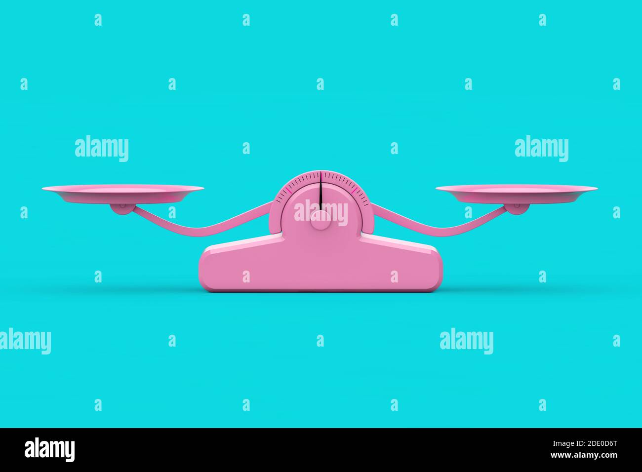Simple Pink Balance Scale in Duotone Style on a blue background. 3d ...
