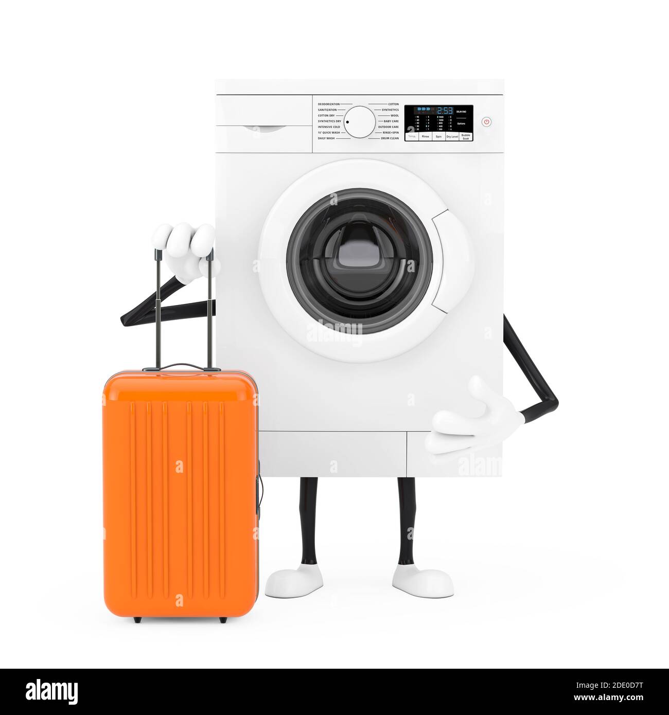 Modern White Washing Machine Character Mascot with Orange Travel ...