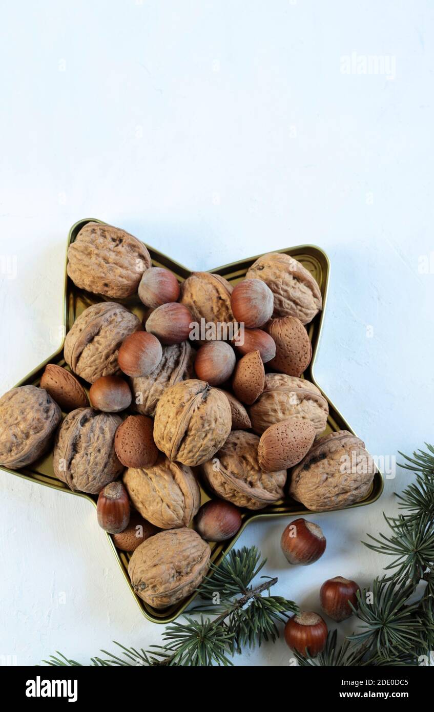Dry fruits in shell. Top view. Healthy food Stock Photo - Alamy
